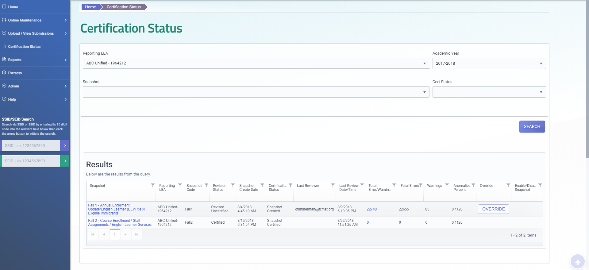 Certification Status Calpads User Manual