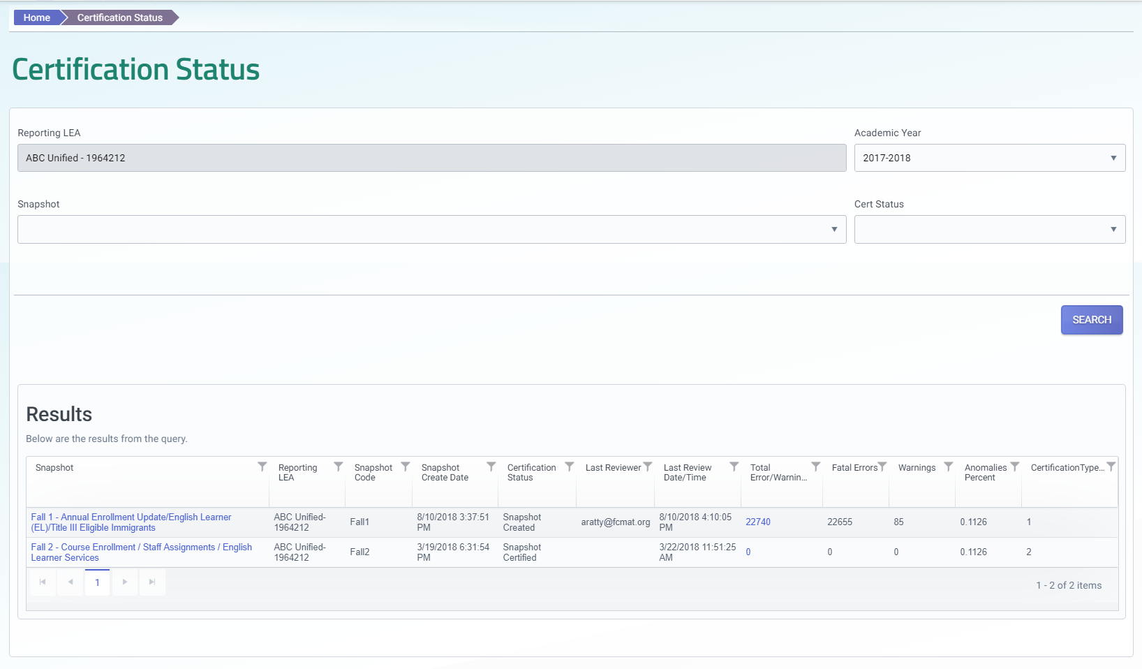 Certification Status - CALPADS User Manual